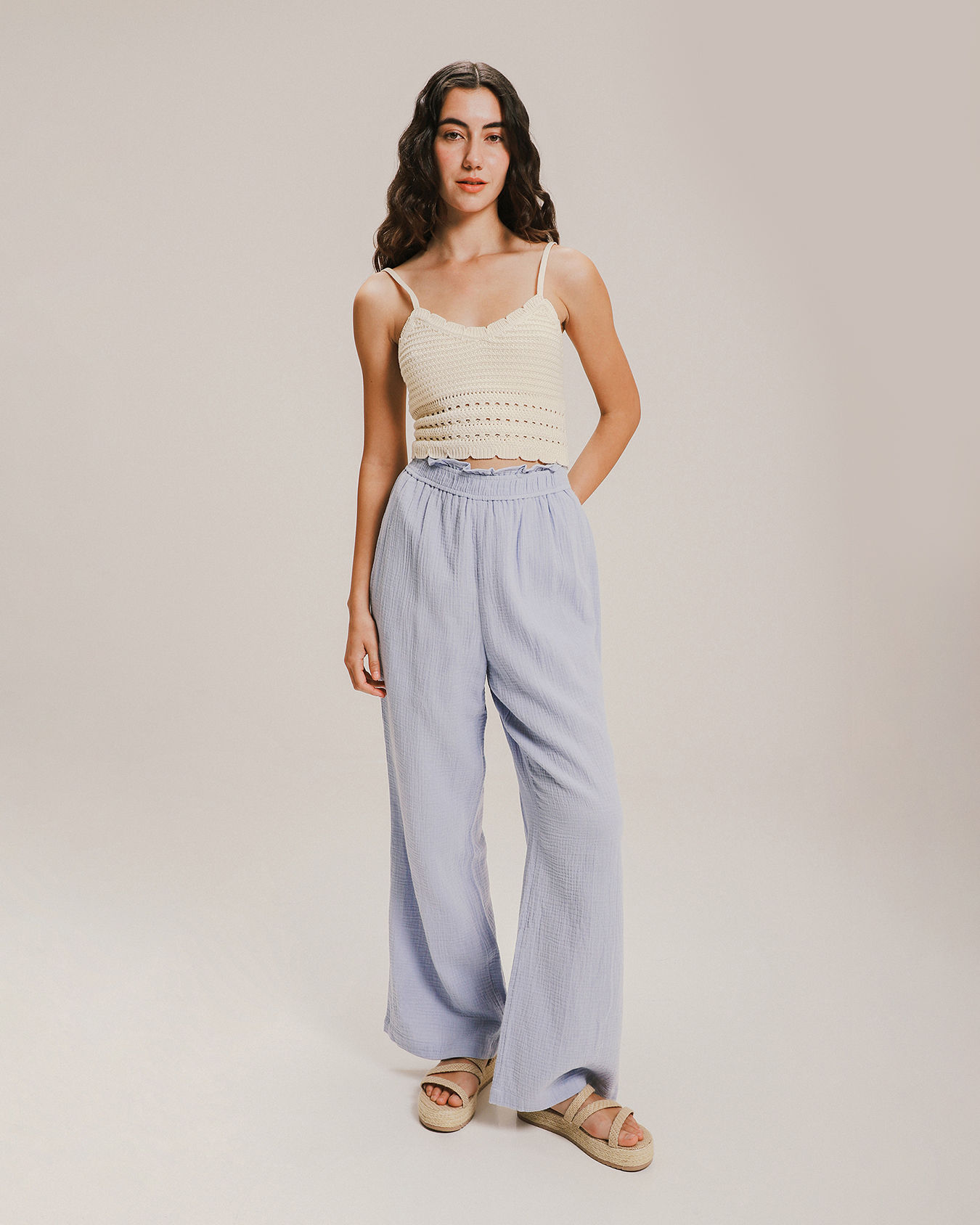 Pantalón Straight Paper Bag Azul Para mujer – C&A México