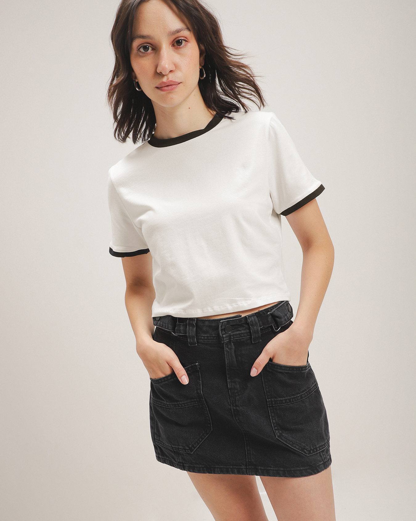 Crop Top Ringer Blanco Para mujer – C&A México