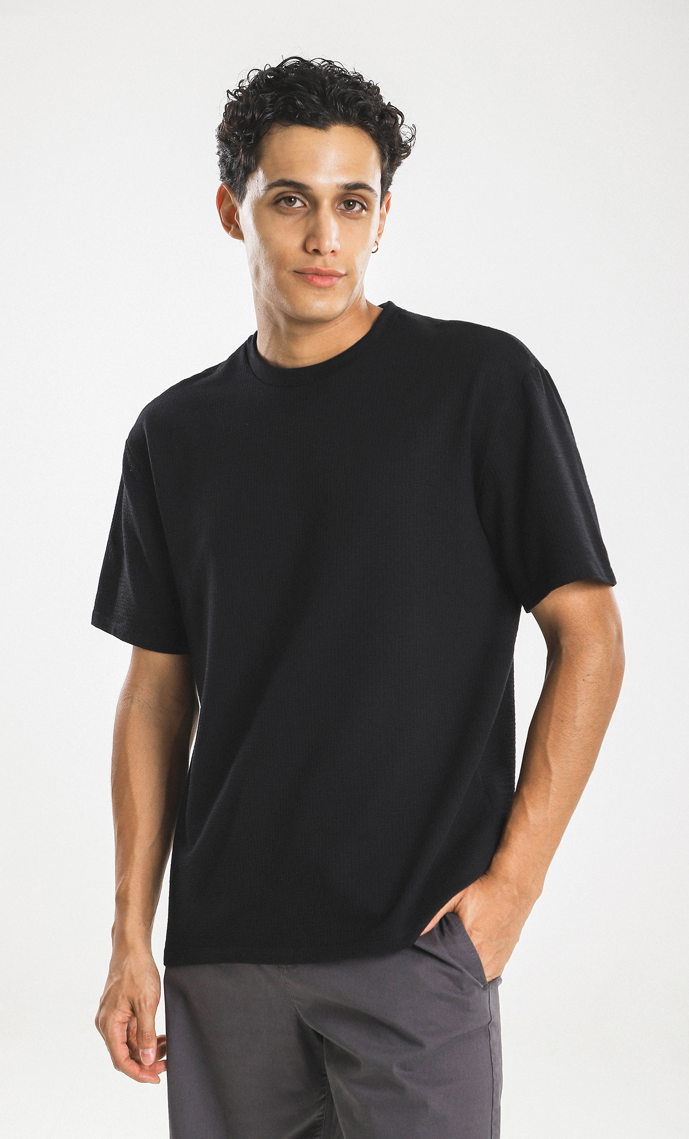 Playera Negra Cuello Redondo Texturizada Para Hombre - C&A